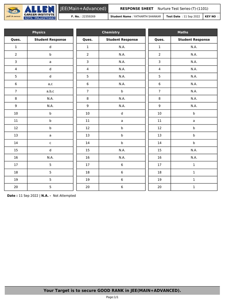 Response Sheet | PDF