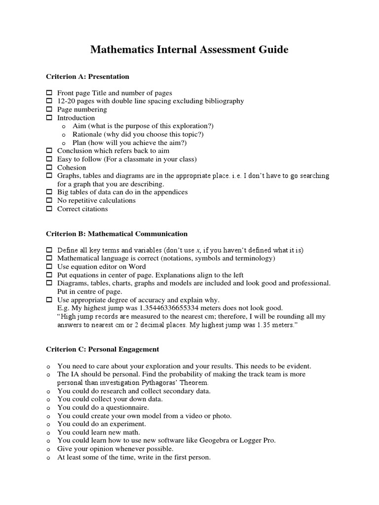 Mathematics Internal Assessment Guide | PDF | Mathematics | Cognition