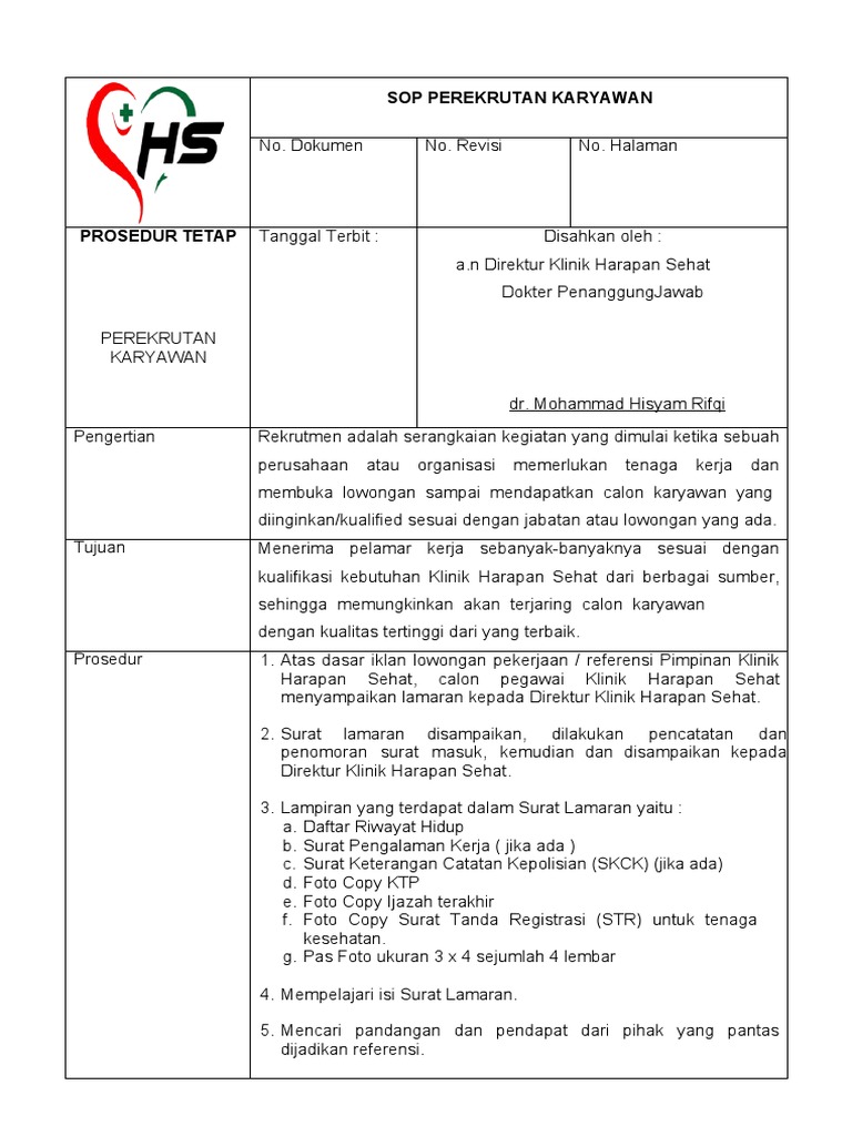 Sop Perekrutan Karyawandocx | PDF | Karier & Perkembangan