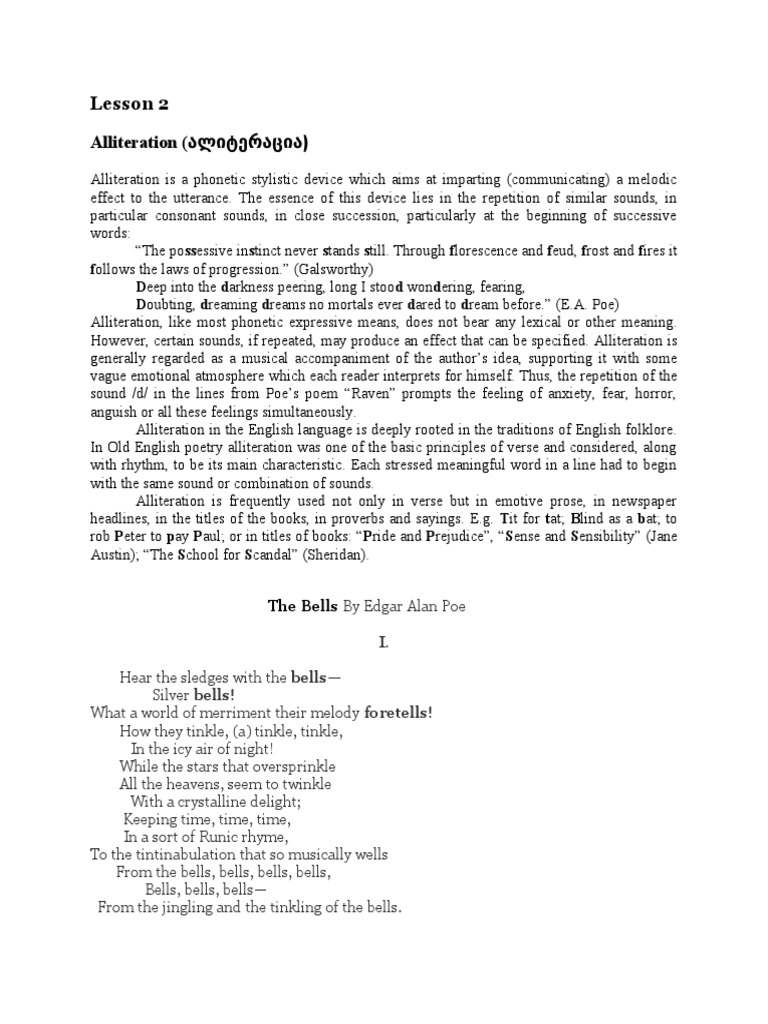 2.Alliteration and Bells by POE | PDF | Poetry | Linguistics