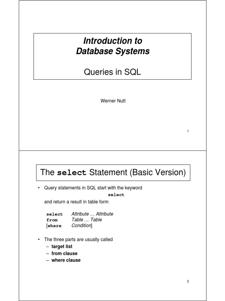 Introduction To Database Systems - Queries in SQL | Download Free PDF | Relational Model ...