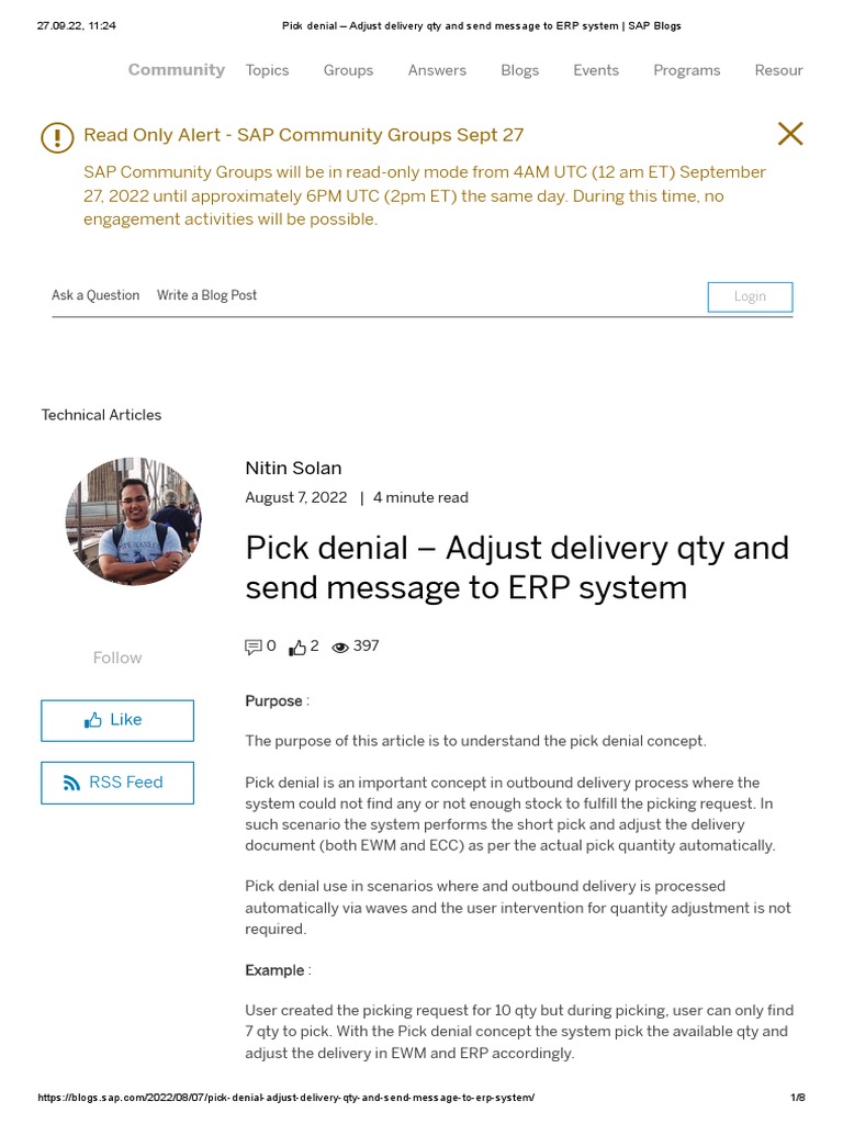 Pick Denial - Adjust Delivery Qty and Send Message To ERP System - SAP Blogs | Download Free PDF ...