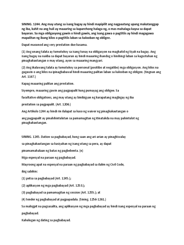 Article 1244 - 1250 Tagalog Version | PDF