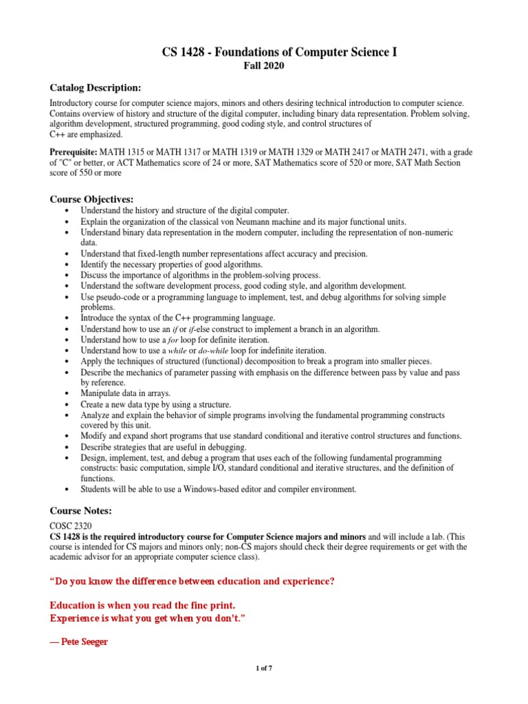 Syllabus - CS1428 | Download Free PDF | Computer Programming | Mathematics Syllabus - CS1428 | Download Free PDF | Computer Programming | Mathematics