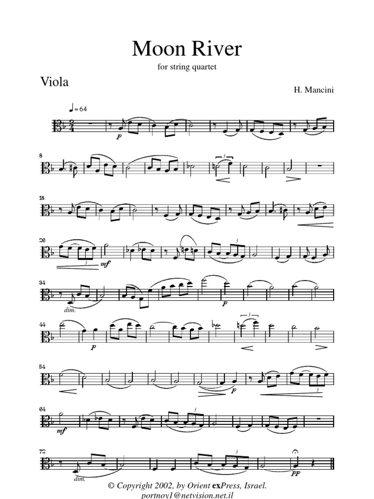 Moon River String Quartet Trio Score Partitura Arrangement Violin Viola ...