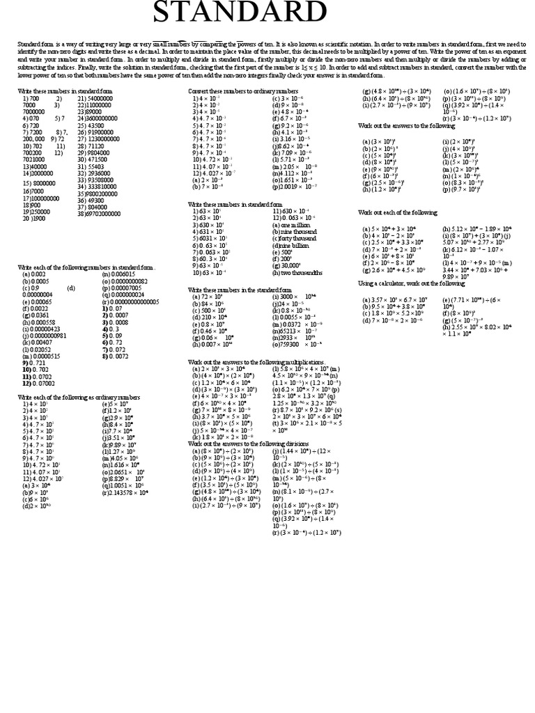 Number Standard Form Pdf
