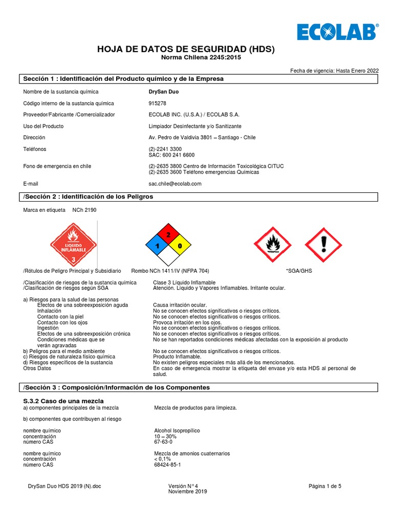 HDS DrySan Duo - Ecolab | PDF | Agua | Residuos