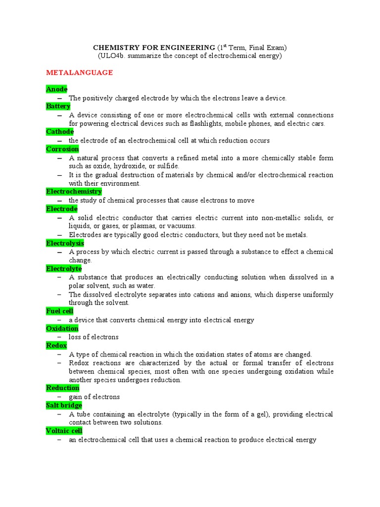 A Chemistry for Engineering 1 | PDF