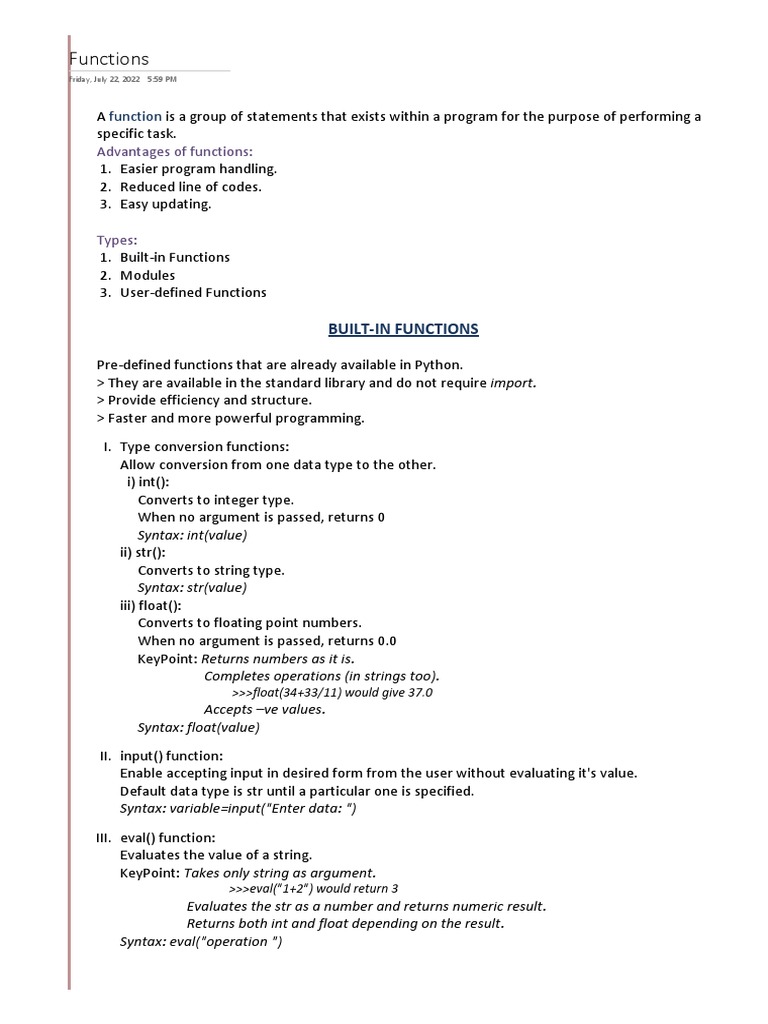 Chapter-2 Functions (Notes) | PDF | Parameter (Computer Programming ...