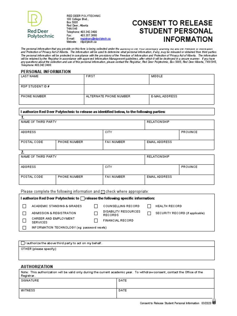Consent To Release Student Personal Information | PDF