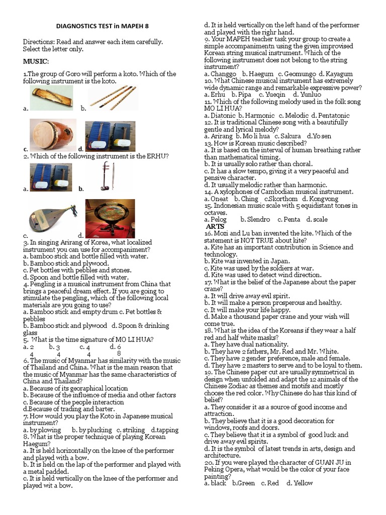 DIAGNOSTIC Test MAPEH 8 | PDF | Art