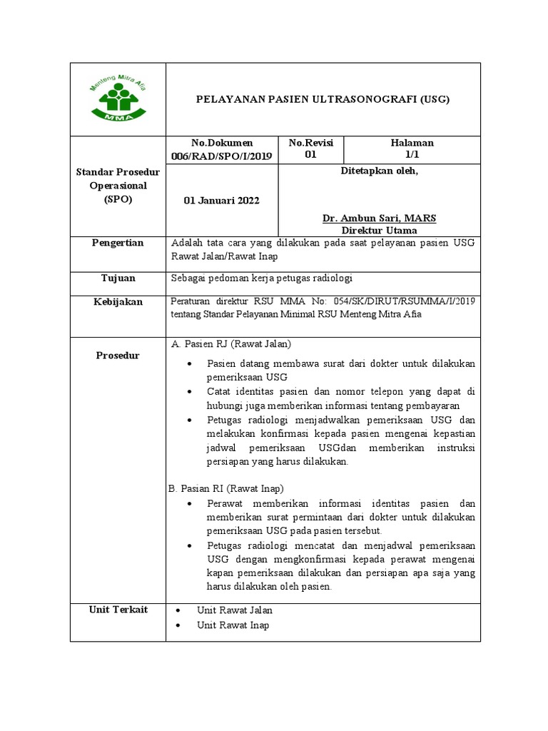 Spo Pelayanan Pasien Usg | PDF