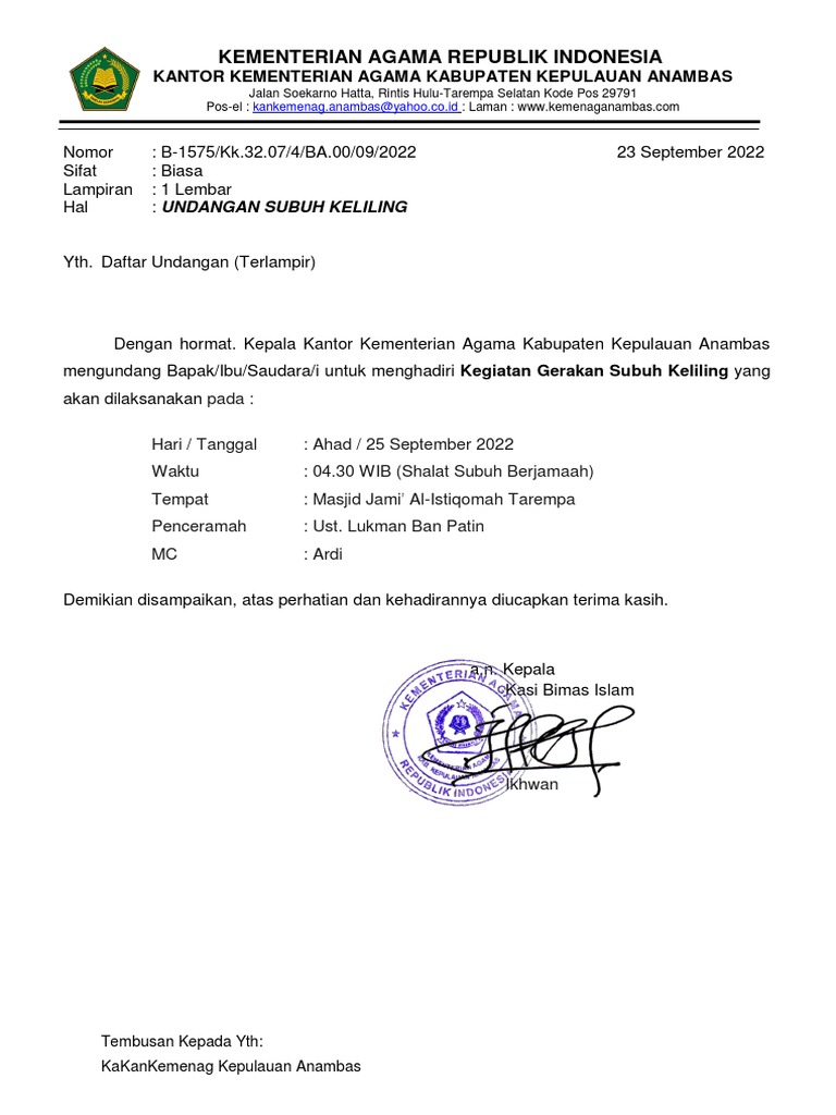 Undangan Gerakan Subuh Keliling Anambas | PDF
