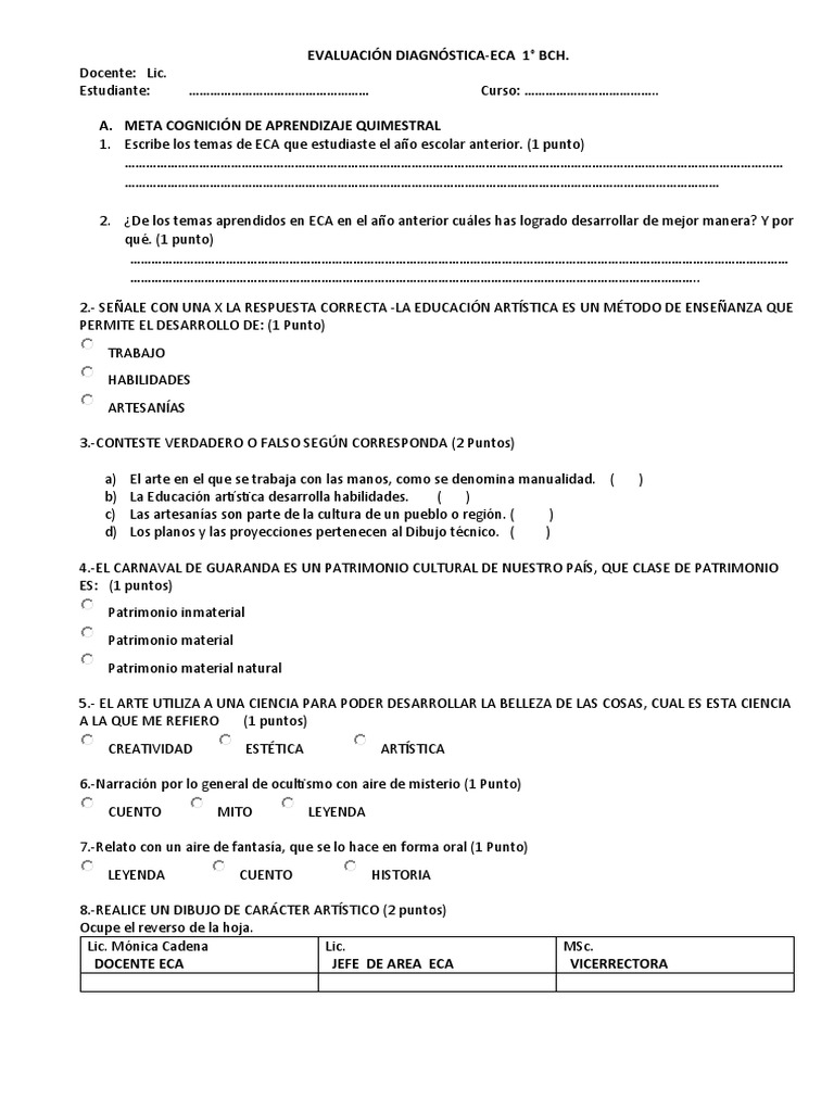 Evaluación Diagnóstica Eca 1ro Bachillerato 22-23 | PDF
