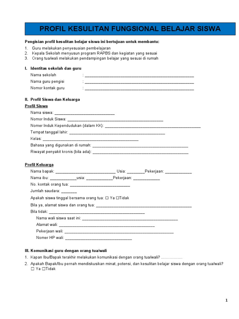 Form Identifikasi Kebutuhan Belajar Siswa - Fix | PDF