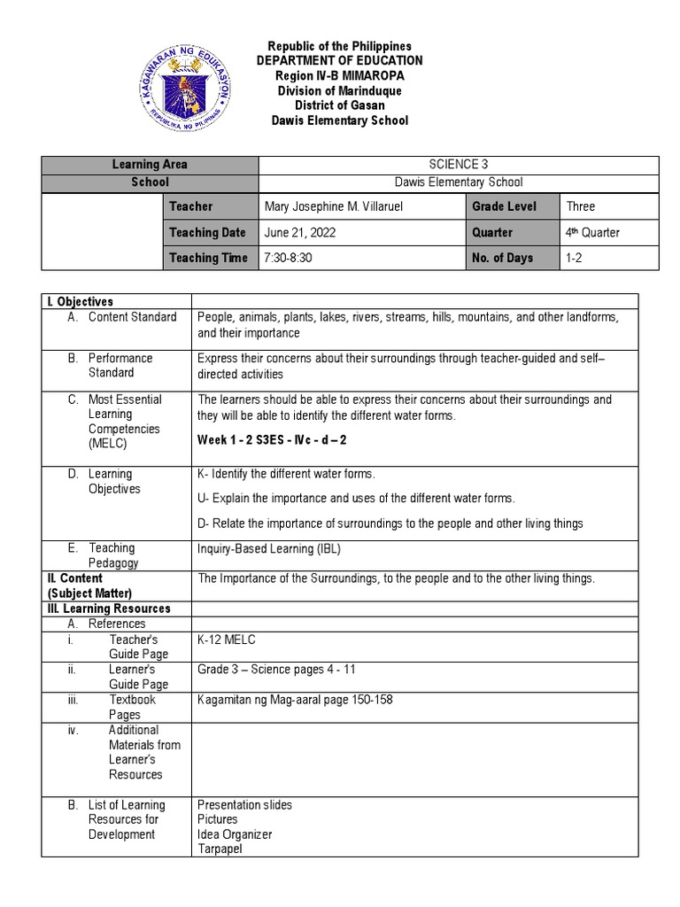 Lesson Exemplar - SCIENCE 3 | PDF | Teachers | Learning