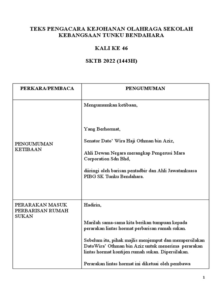 Kejohanan Olahraga SKTB 2022: Acara & Perarakan | PDF