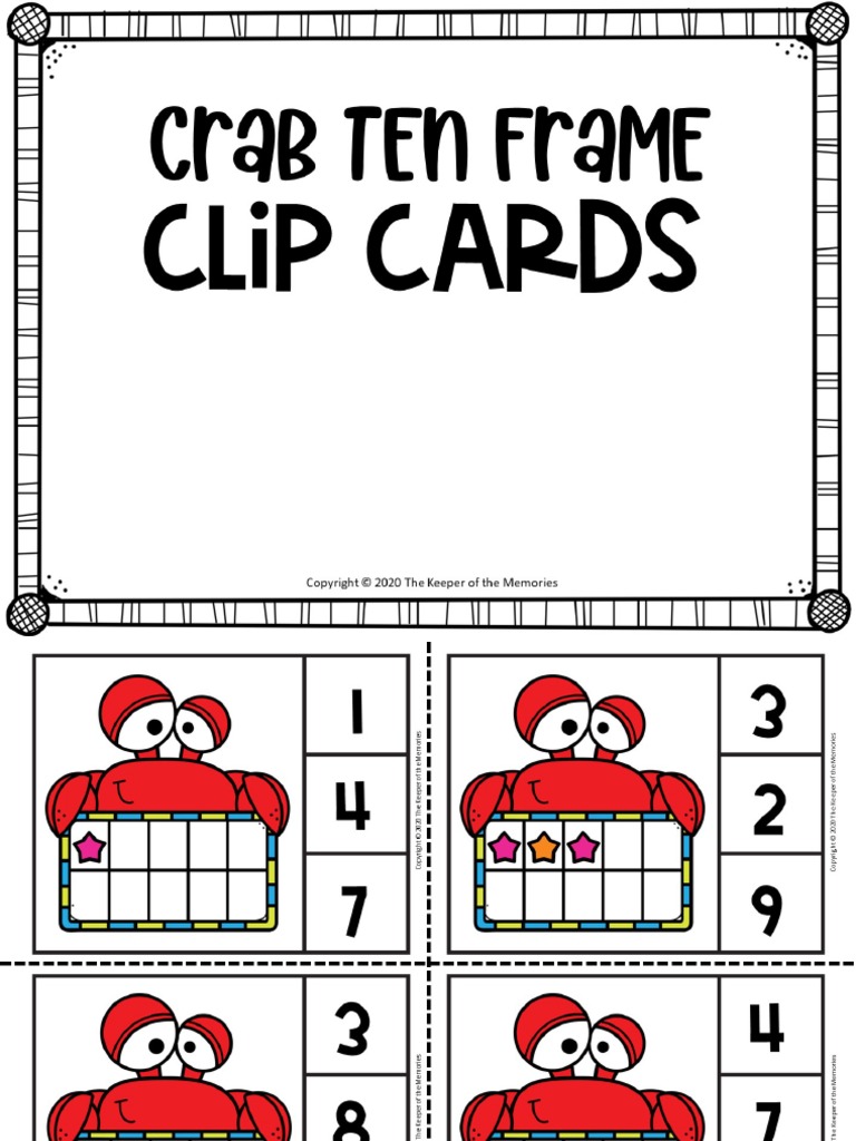 Crab Ten Frame Clip Cards | PDF