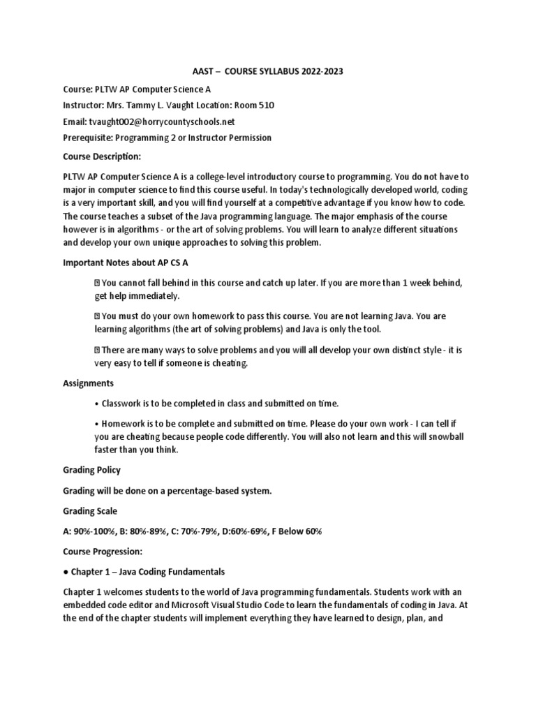 PLTW CSA Syllabus | PDF