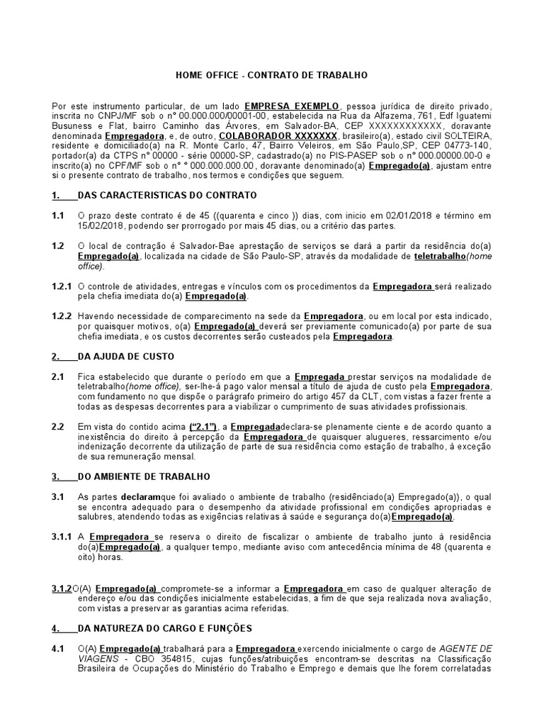 Contrato de Trabalho Home Office | PDF | Empréstimos | Salário