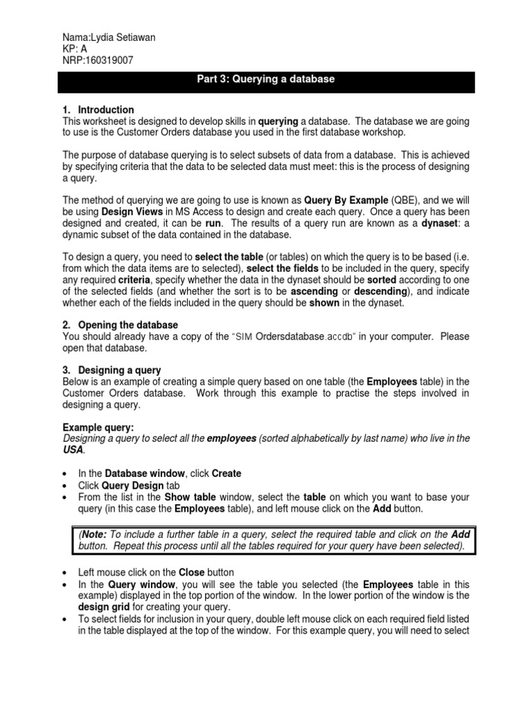 Part 3: Querying A Database | PDF