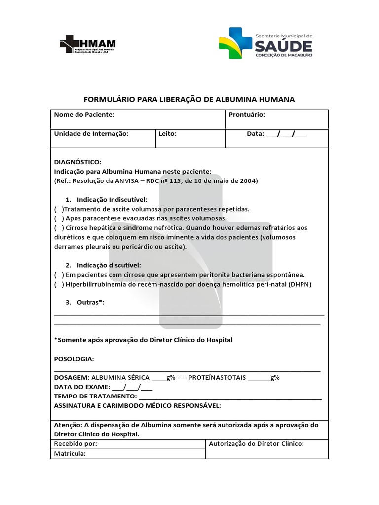 Formulário Albumina | PDF | Plasma sanguíneo | Especialidades médicas