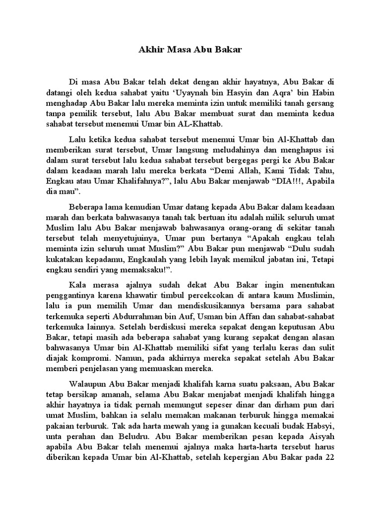 Akhir Masa Abu Bakar | PDF | Sejarah | Agama & Spiritualitas