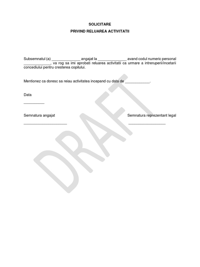 Cerere Reluarea Activitatii Dupa Cic | PDF