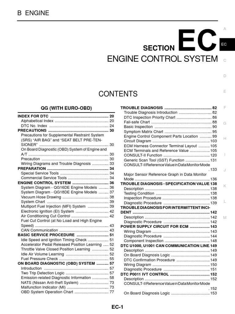 Nissan Primera Engine Control System | PDF | Medical Diagnosis | Throttle