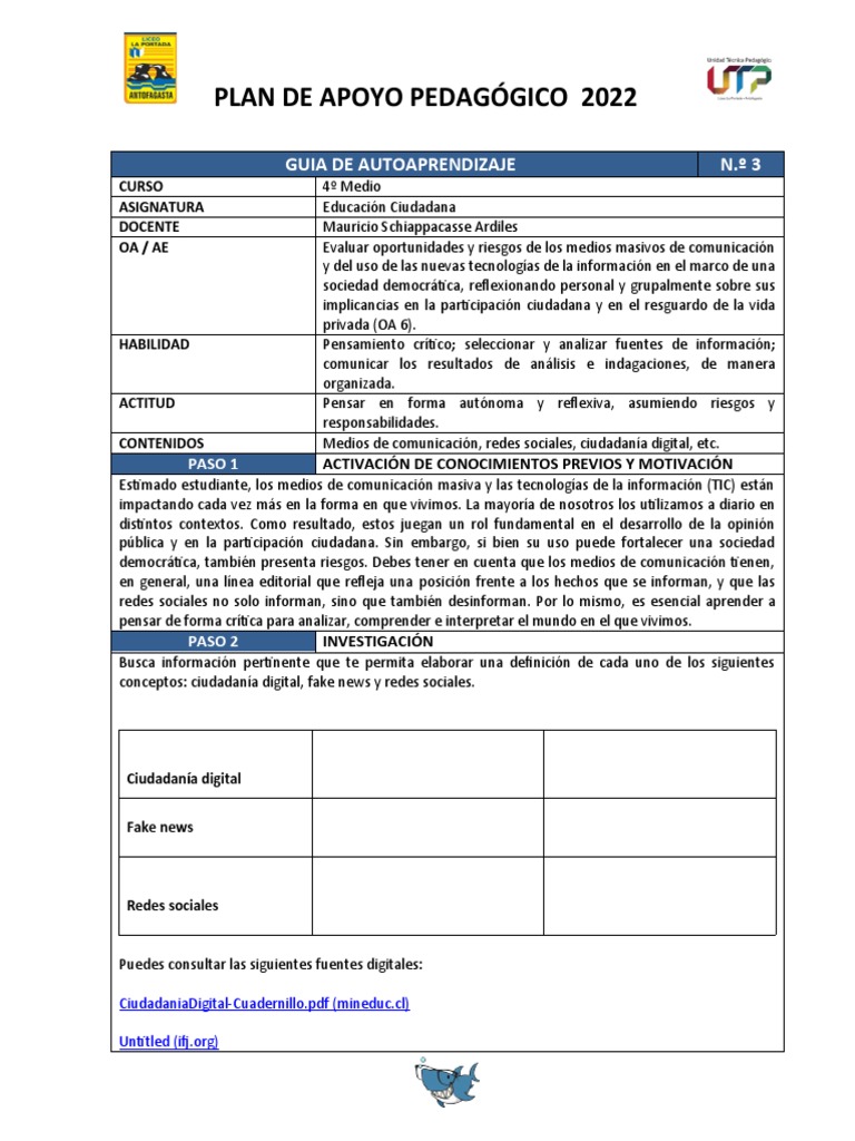 Guia De Autoaprendizaje Nº 3 Ed Ciudadana 4ºmedio Pdf