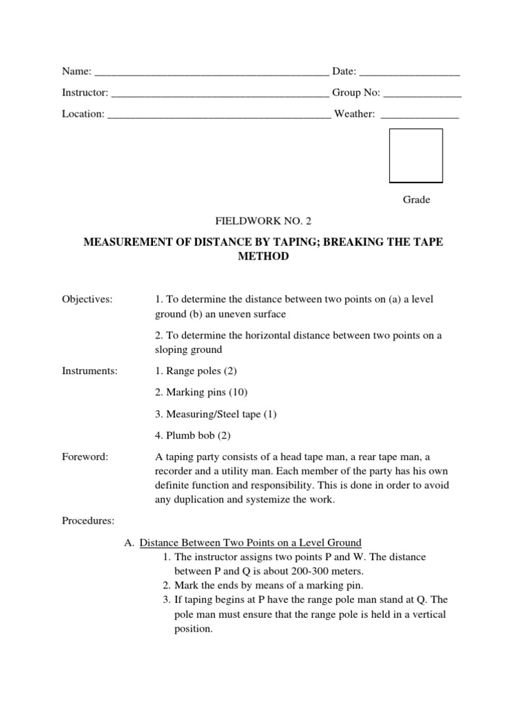 Measurement of Distance by Taping Breaking The Tape Method | PDF