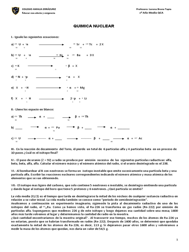 Quimica Nuclear | PDF | Isótopo | Desintegración radioactiva