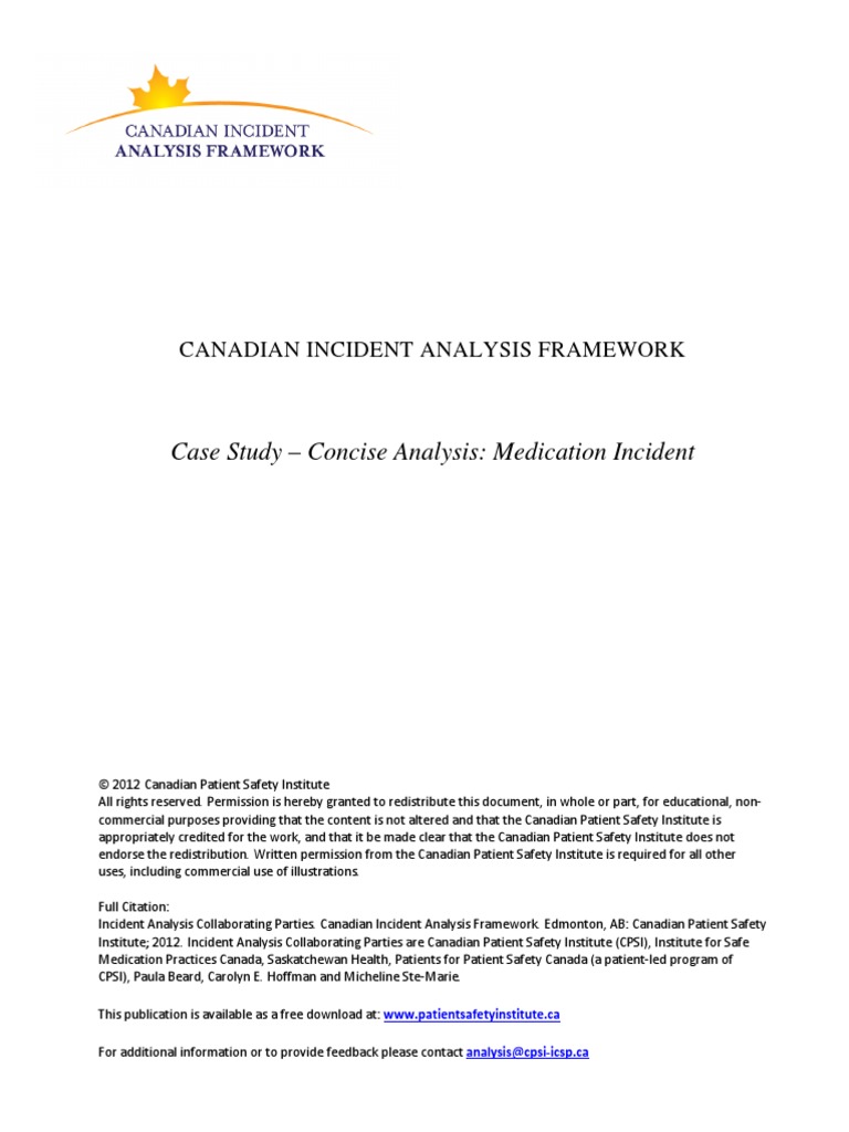 CIAF Appendix K Case Study Concise Analysis Medication Incident - Analysis Process | PDF ...