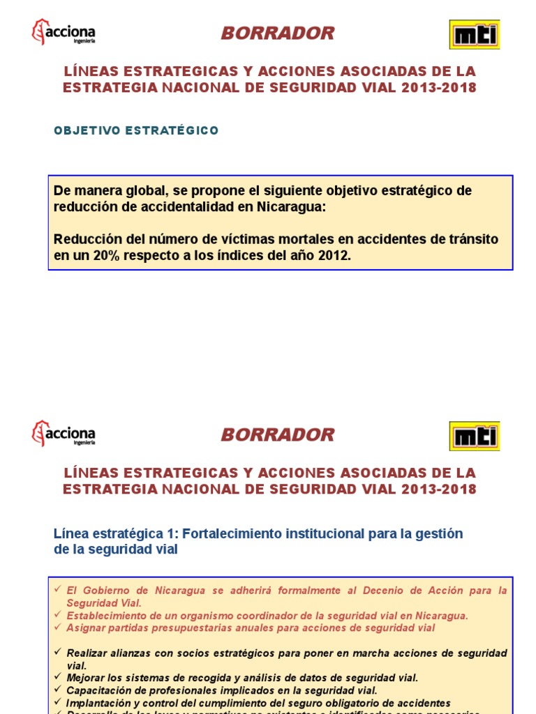 Borrador Lineas Estrategicas y Acciones Del P.E.S.V. 2013-2018 | PDF | Seguridad vial | Peatonal
