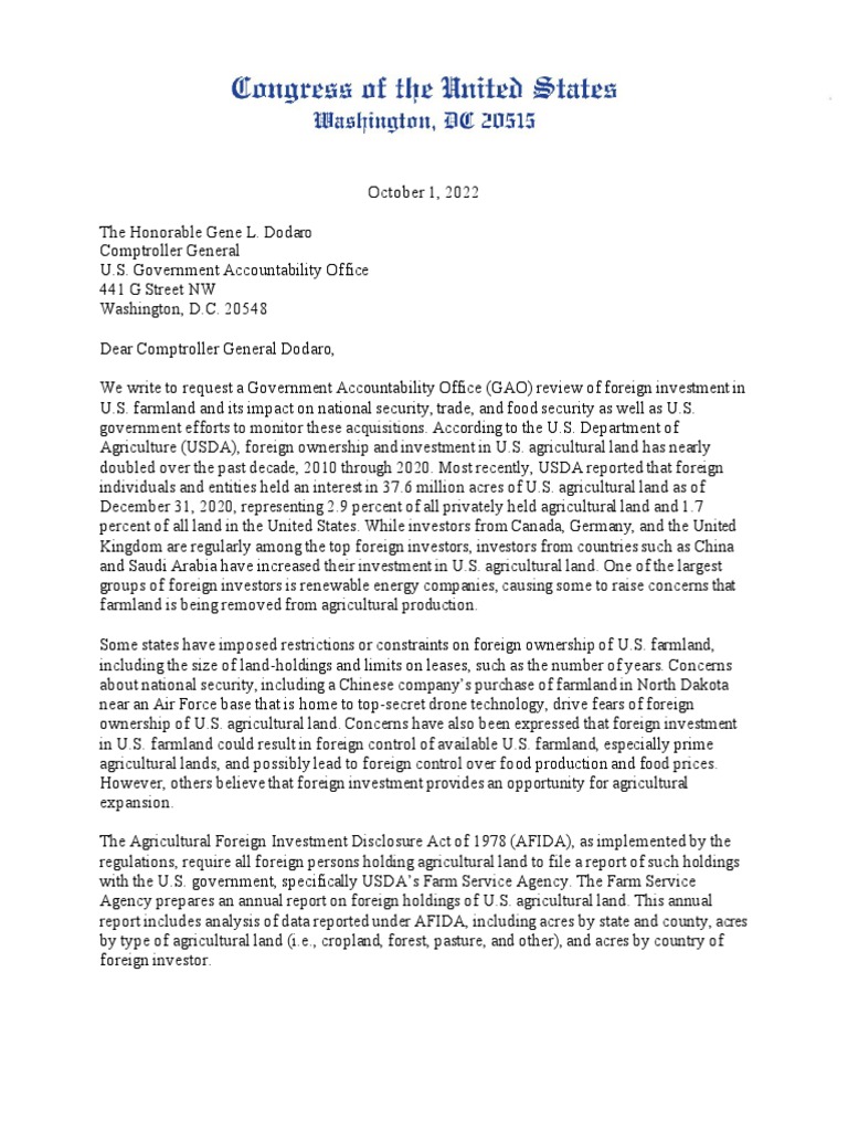GAO Foreignlandownership | PDF | Government Accountability Office | The ...