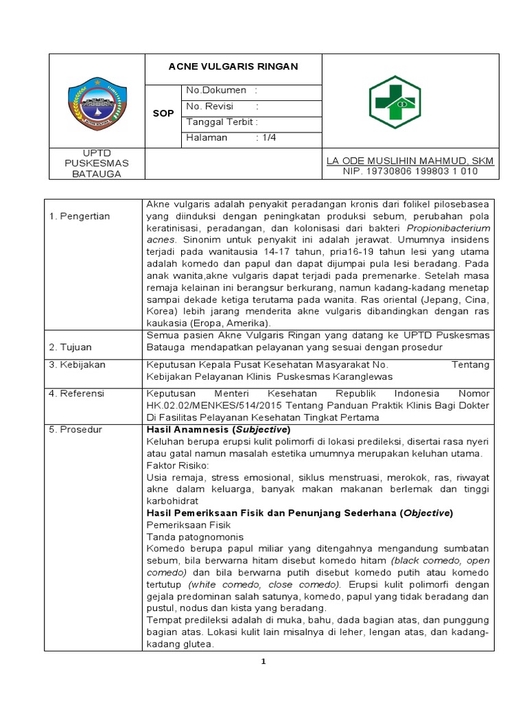 SOP Acne Vulgaris | PDF