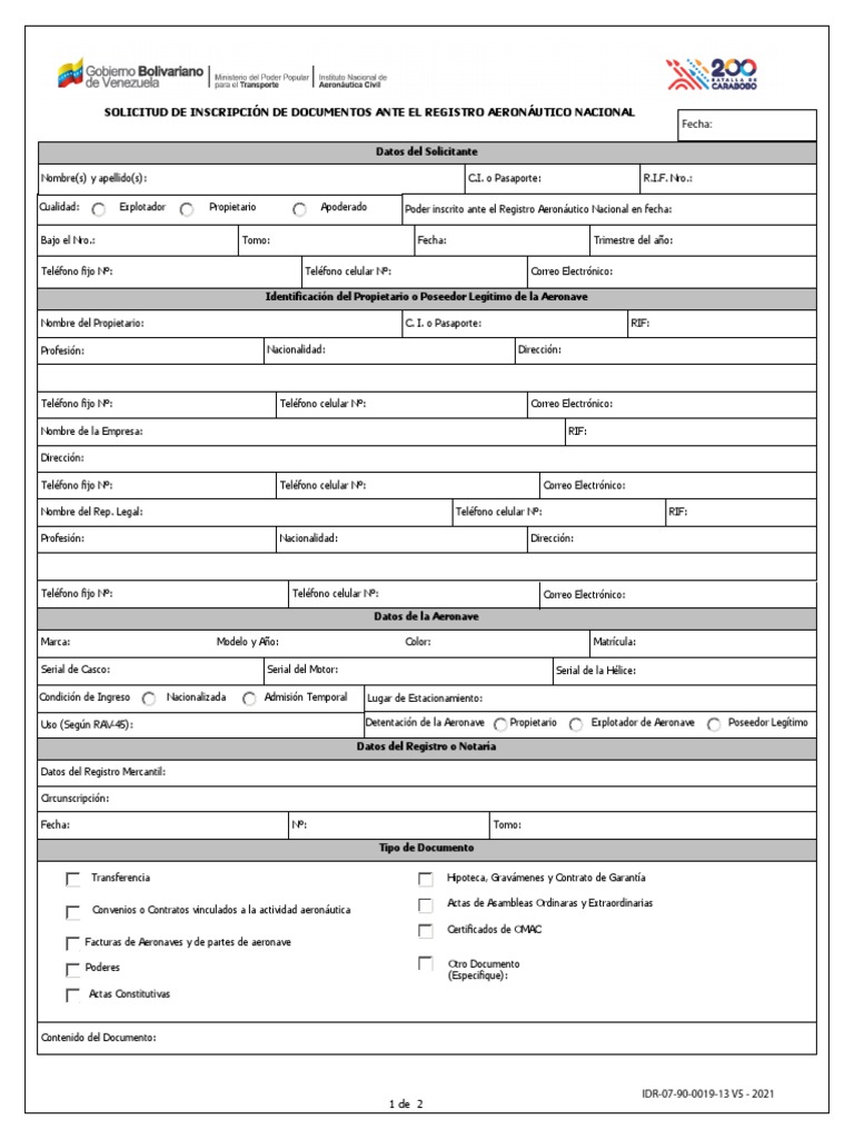 Planilla - Inscripción Documentos en RAN 2021 | PDF