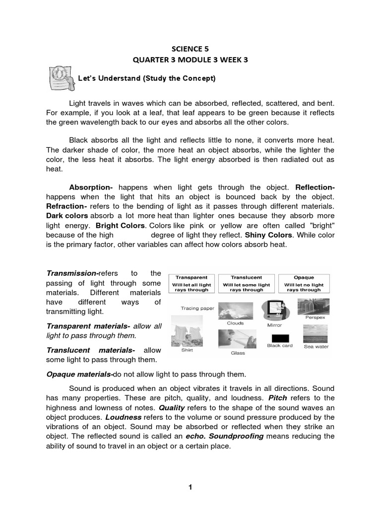 Science 5 Quarter 3 Module 3 Week 3: Transmission-Refers | PDF | Light ...
