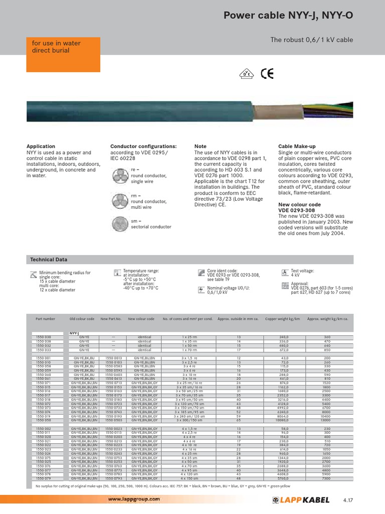 Power Cable NYY-J, NYY-O: For Use in Water Direct Burial The Robust 0,6 ...