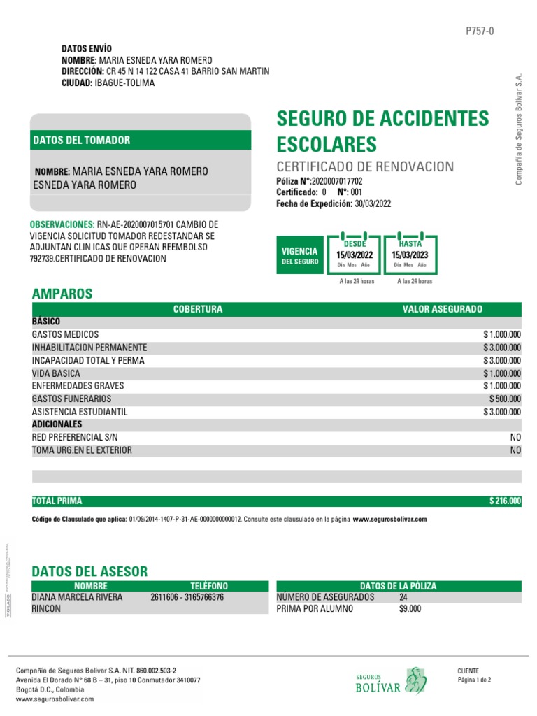 Poliza 2022-2023 | PDF | Póliza de seguros | Seguro