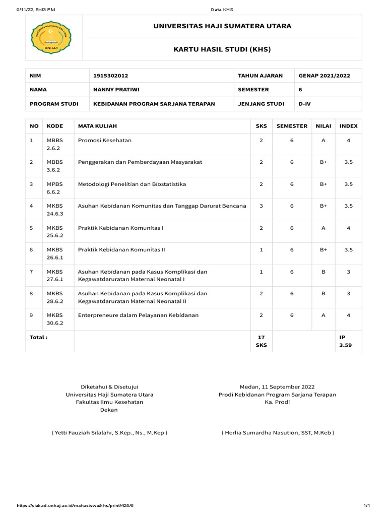 SIAKAD - Mahasiswa NanyKHS | PDF