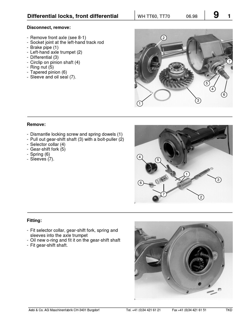 WH TT60, TT70 e - 9. Differential Locks, Front Differential | PDF | Bearing (Mechanical) | Screw