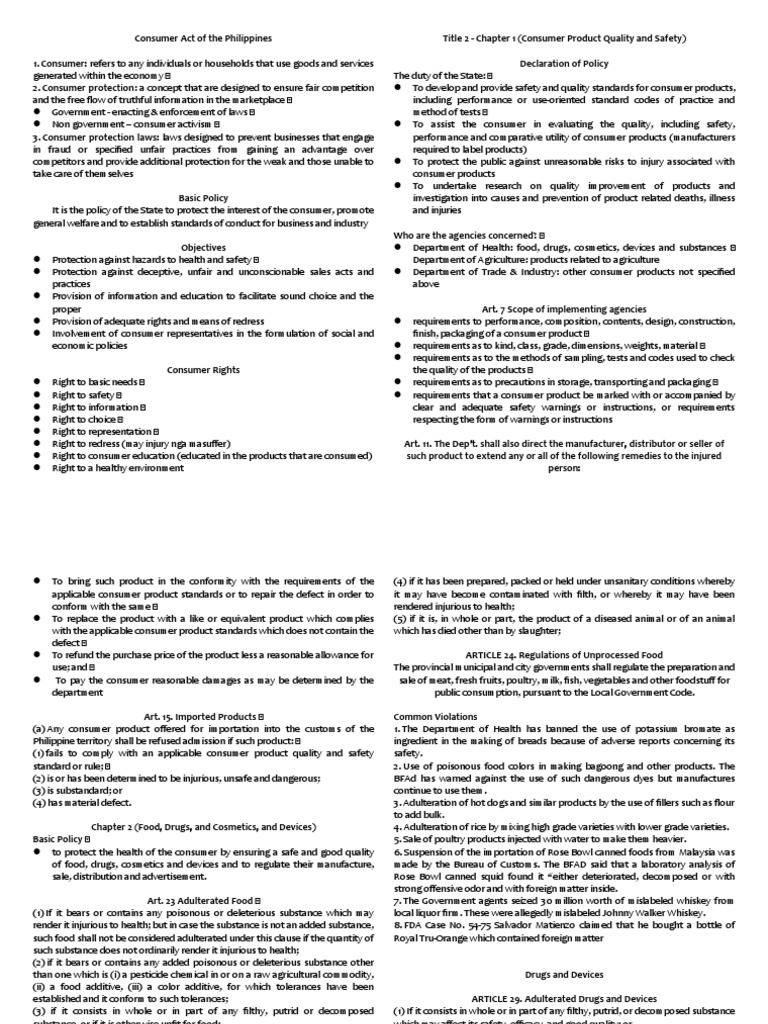 Overview of the Consumer Act in the Philippines | PDF | Packaging And ...