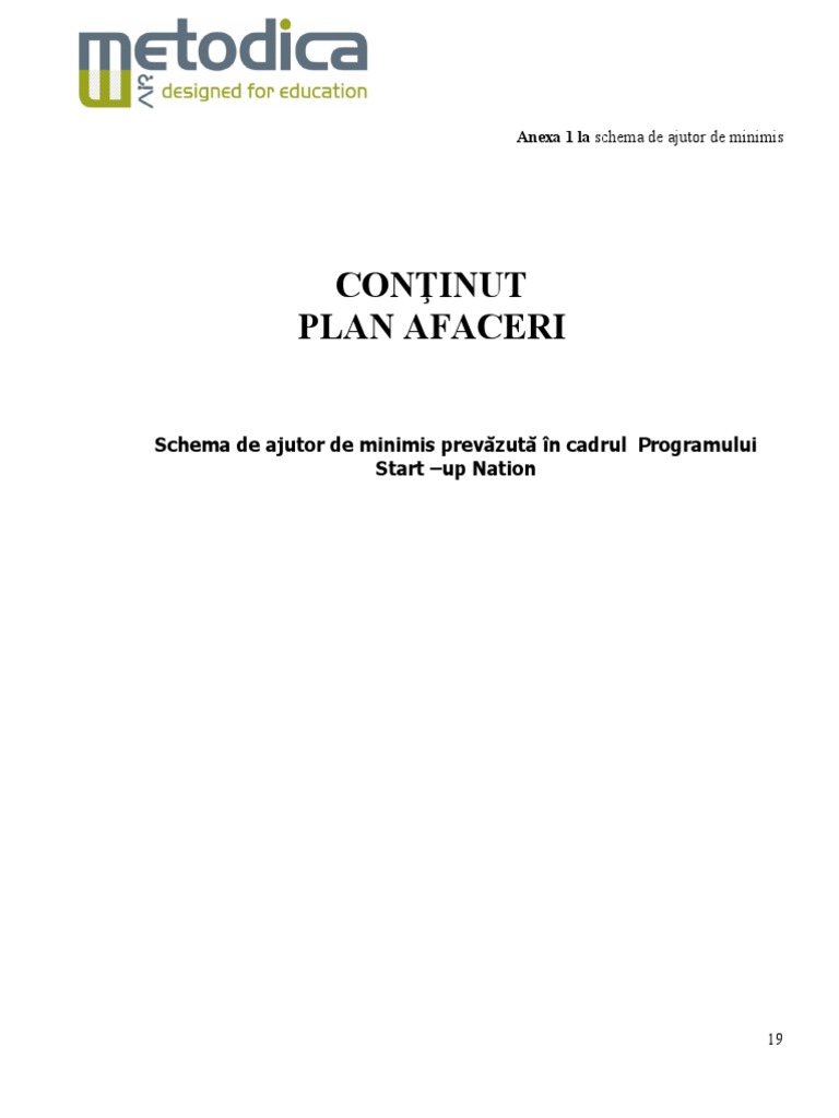 Start Up Nation Model Plan de Afaceri | PDF