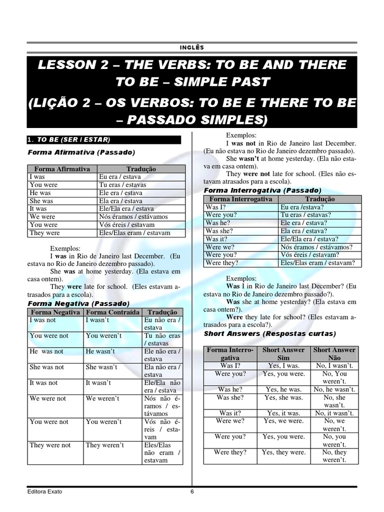To Be and There To Be Simple Past | PDF | Linguistics | Grammar