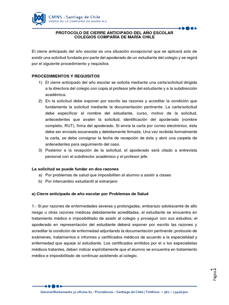 PROTOCOLO DE CIERRE ANTICIPADO DEL AÑO ESCOLAR Versión 2020 | PDF