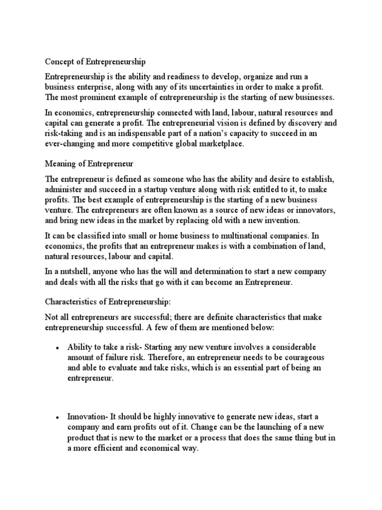 Entrepreneurship: Key Concepts & Growth Factors | PDF ...