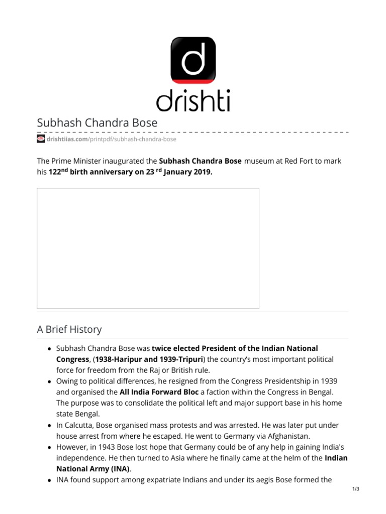 Subhash Chandra Bose | PDF | Conflicts | Indian Independence Movement