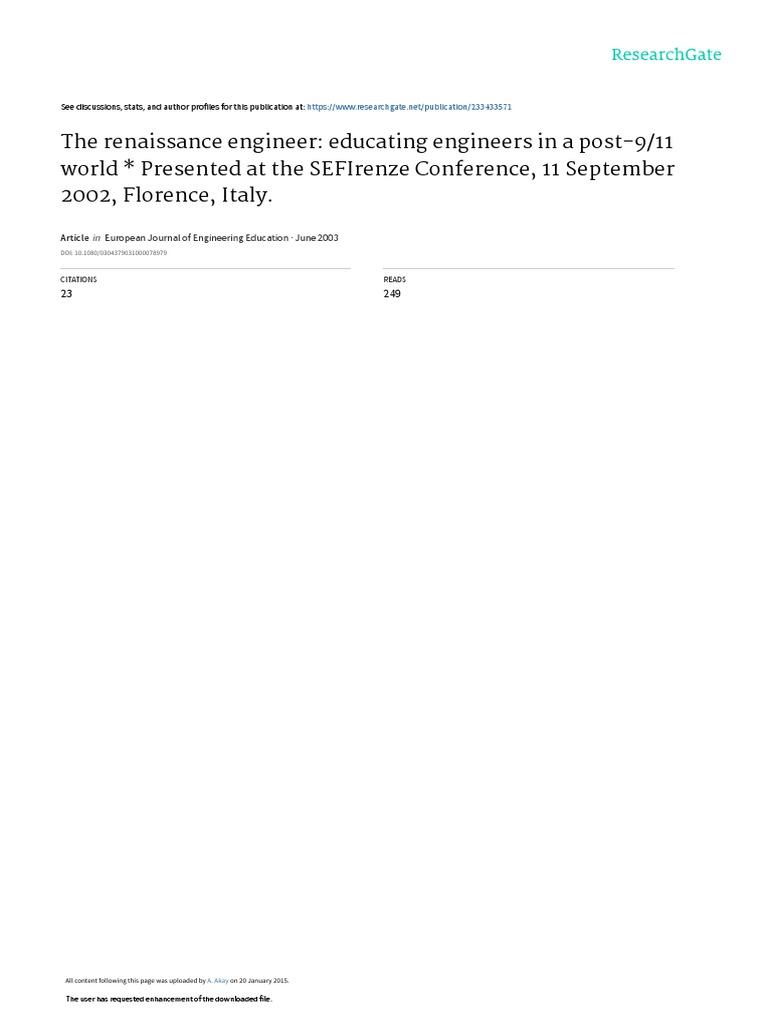 The Renaissance Engineer Educating Engineers in A | PDF