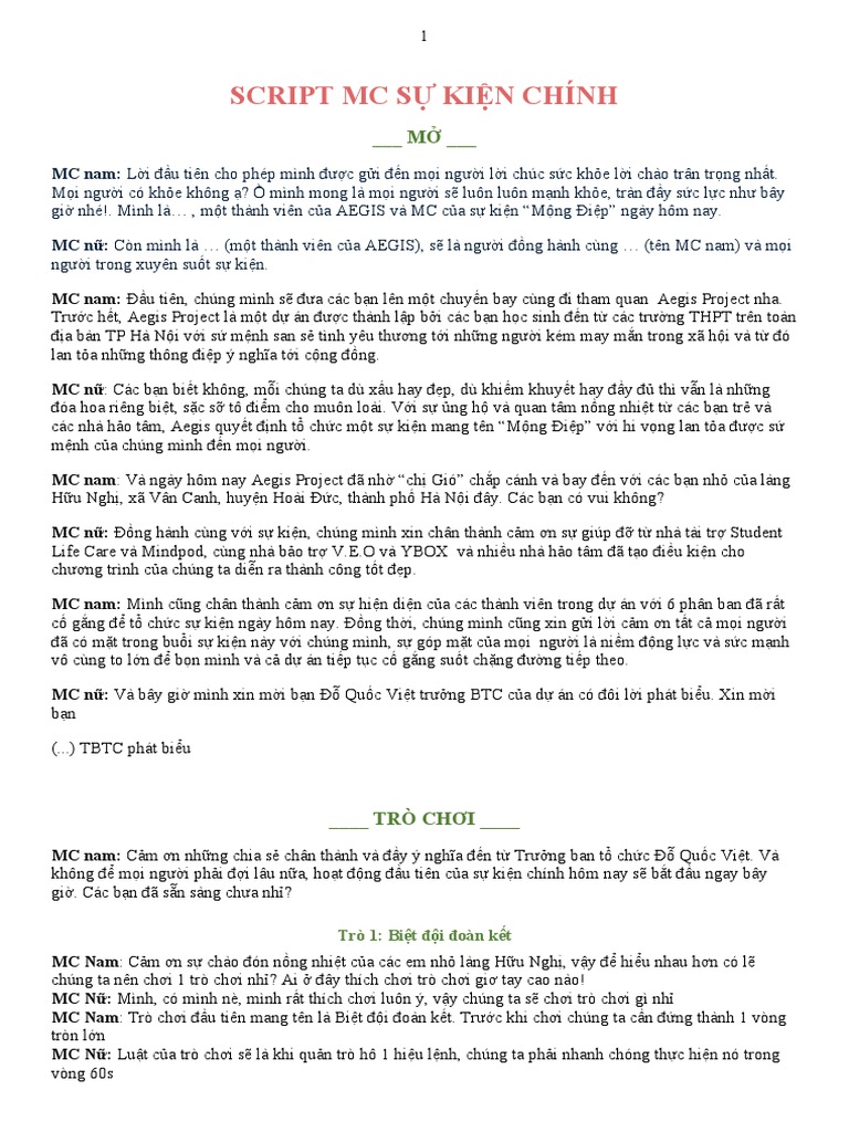 Script Mc Sự Kiện Chính | PDF